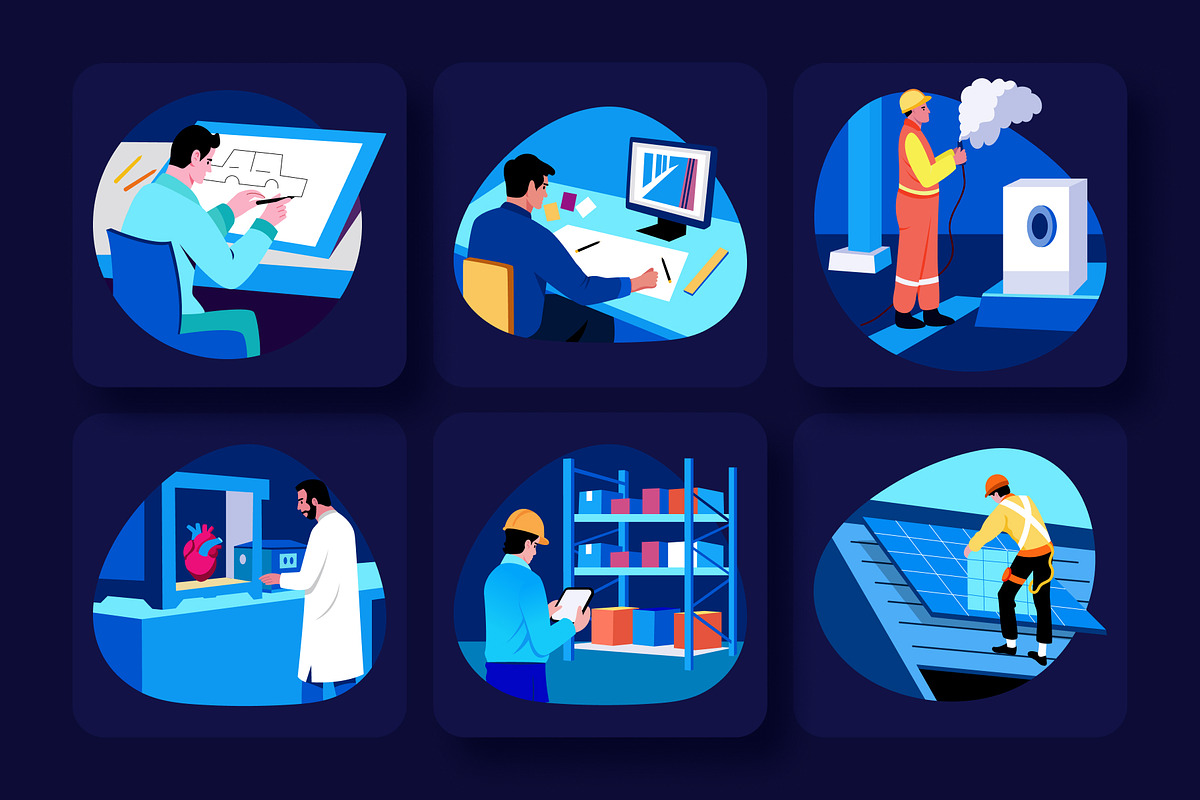 Animated Engineering Illustration Art Set