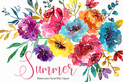 Watercolor Bright Summer Flowers PNG, a Decorative Illustration by ...