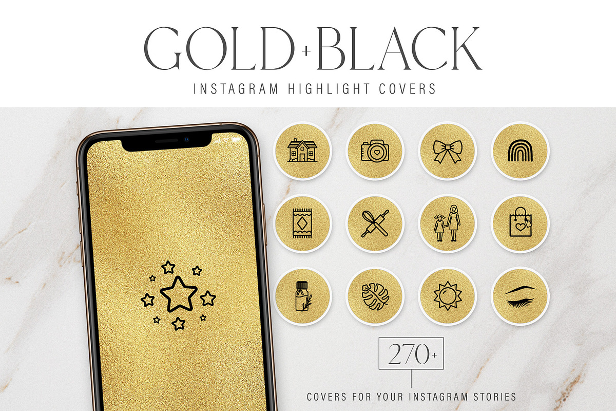 Gold Instagram Highlight Covers, a Social Media Template by Indie Grace ...