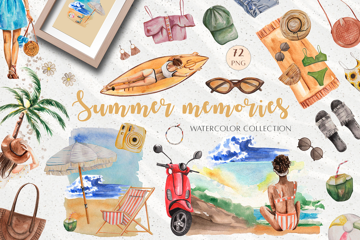Summer Watercolor Clipart. Adventure