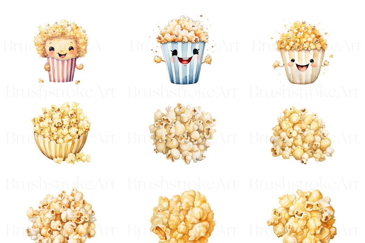 Watercolor Popcorn Clipart, Food PNG