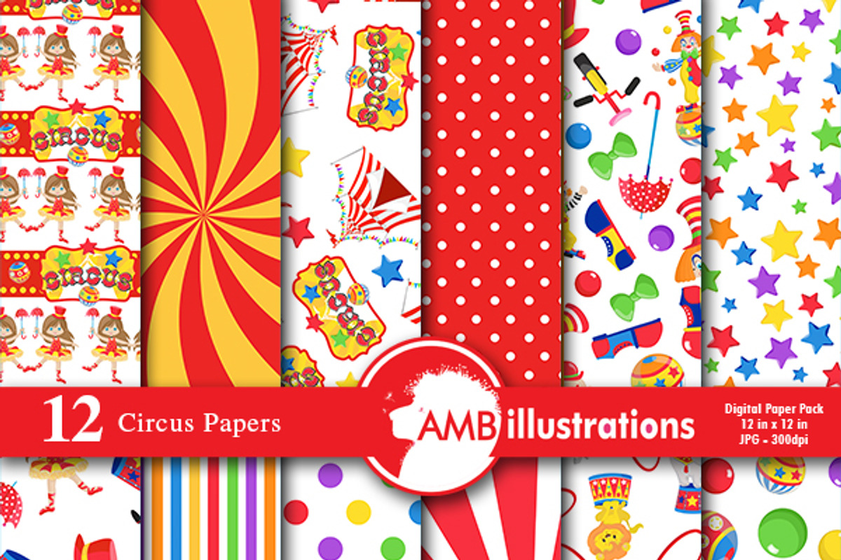 Digital Papers Circus Theme AMB-1159, a Pattern Graphic by AMBillustrations