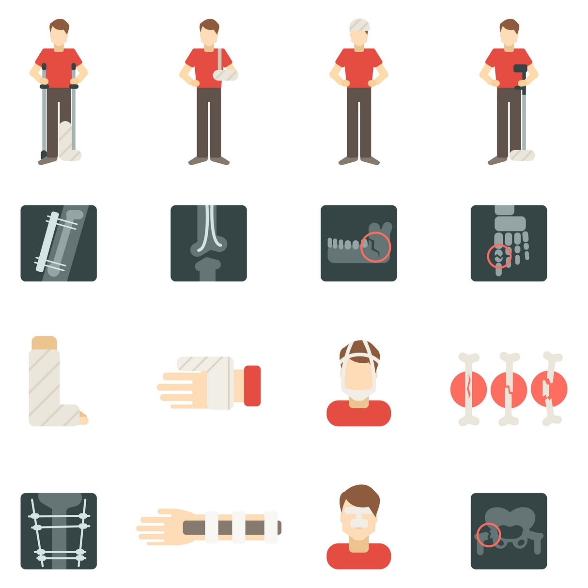 Fracture bone flat icons set, an Icon by Macrovector | Creative Market