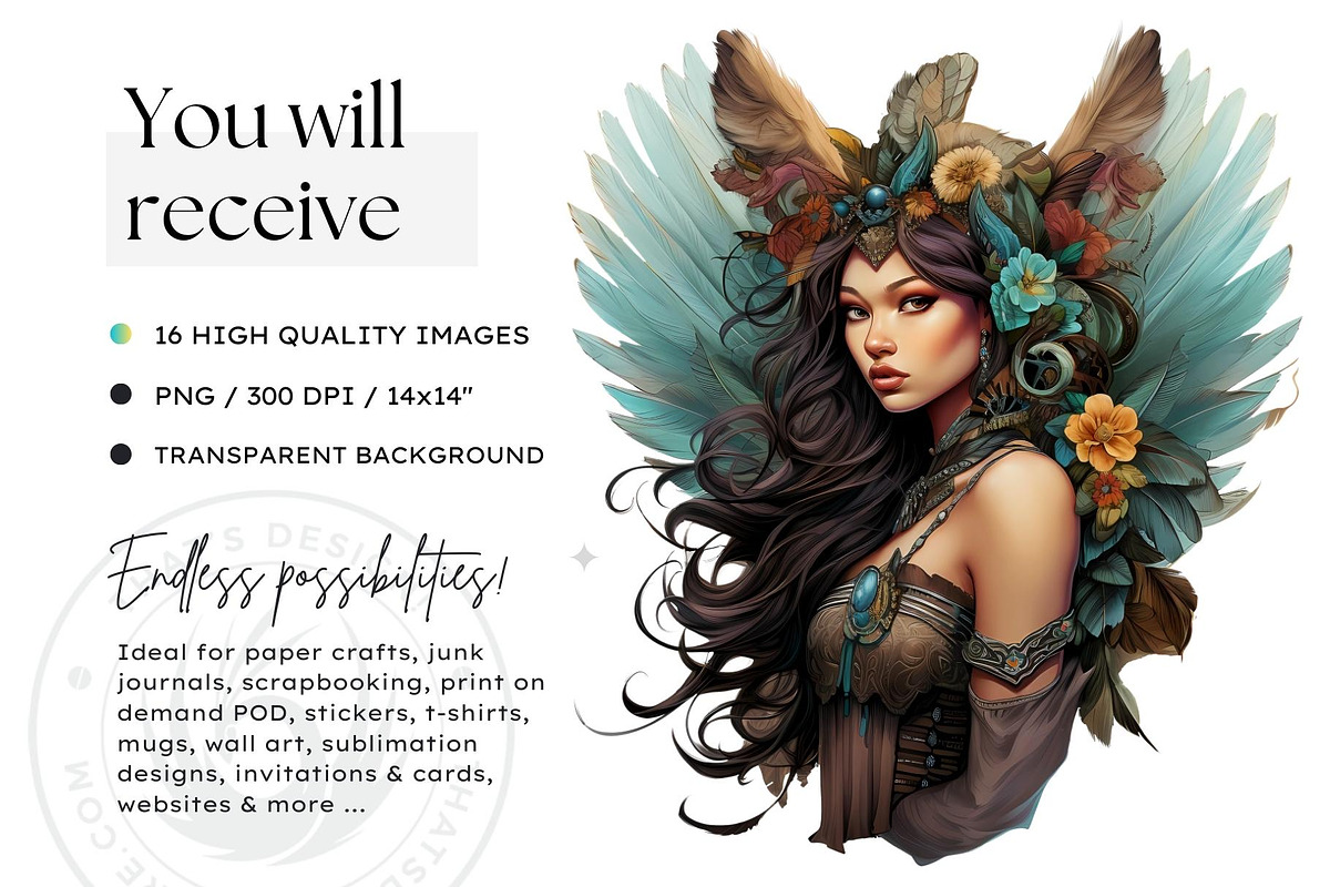 Boho Western Fairy Clipart Set, a Person Illustration by ThatsDesign Art