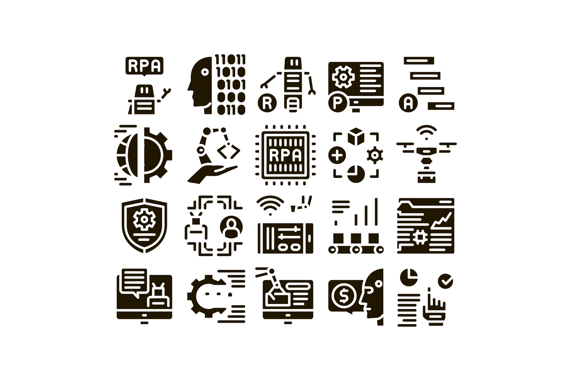 Rpa robotic process automation icons containing rpa, cyber, and ...