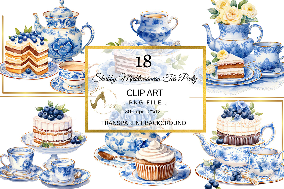 Blue Tea Party Clipart set, a Graphic by NiiiNArt