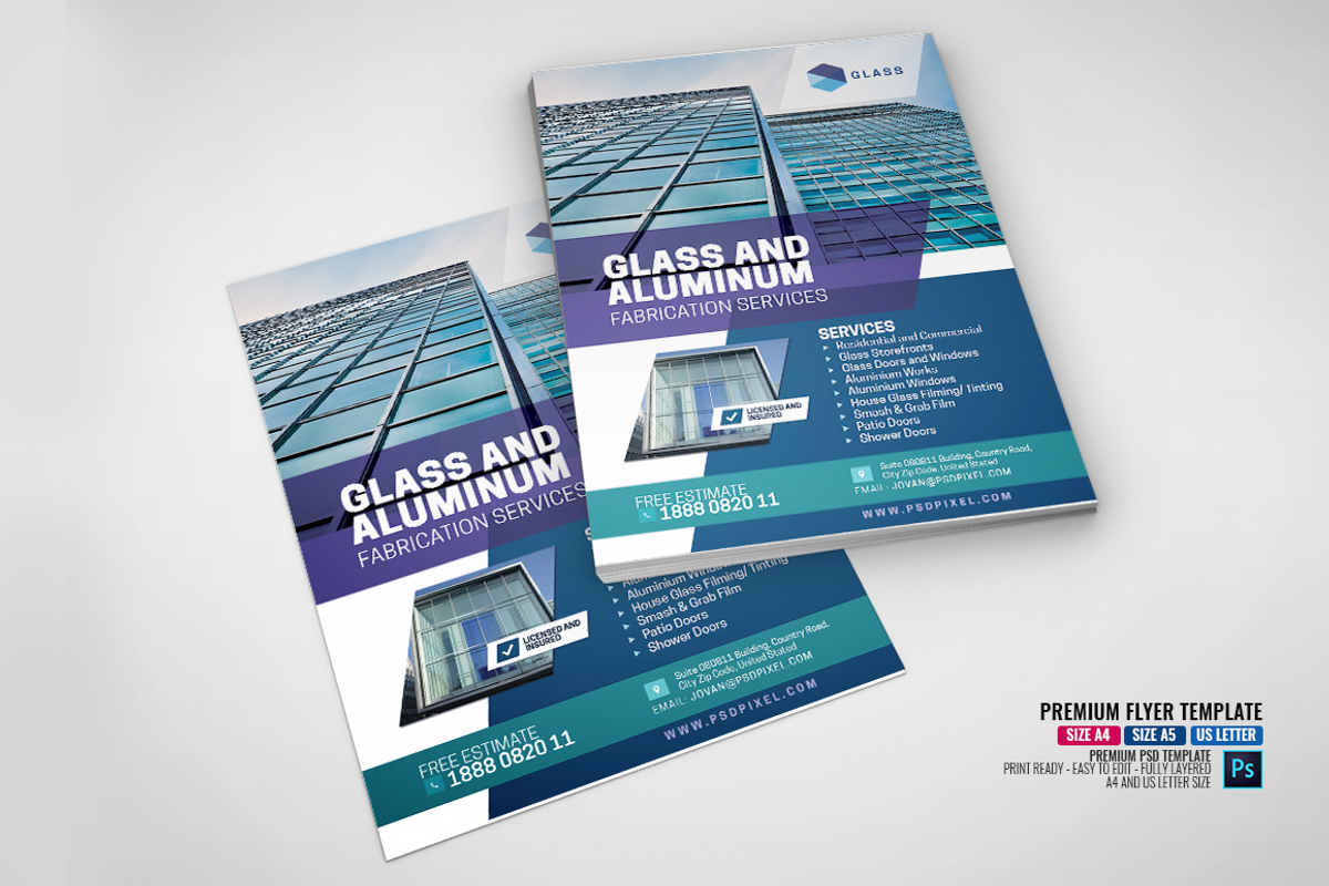 Glass and Aluminum Experts Flyer, a Flyer Template by PSDPixel