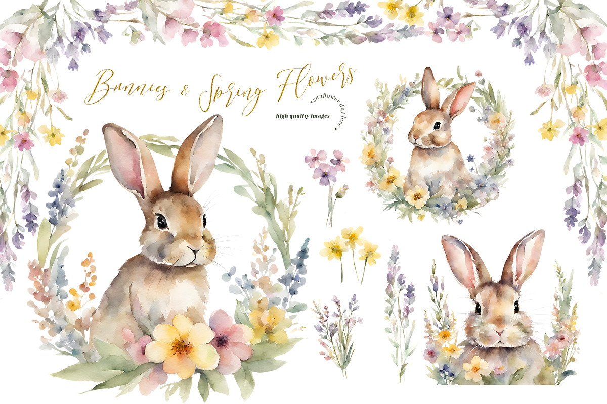 Spring Easter Cute Bunny Clipart, a Graphic by Sunflower Day Love