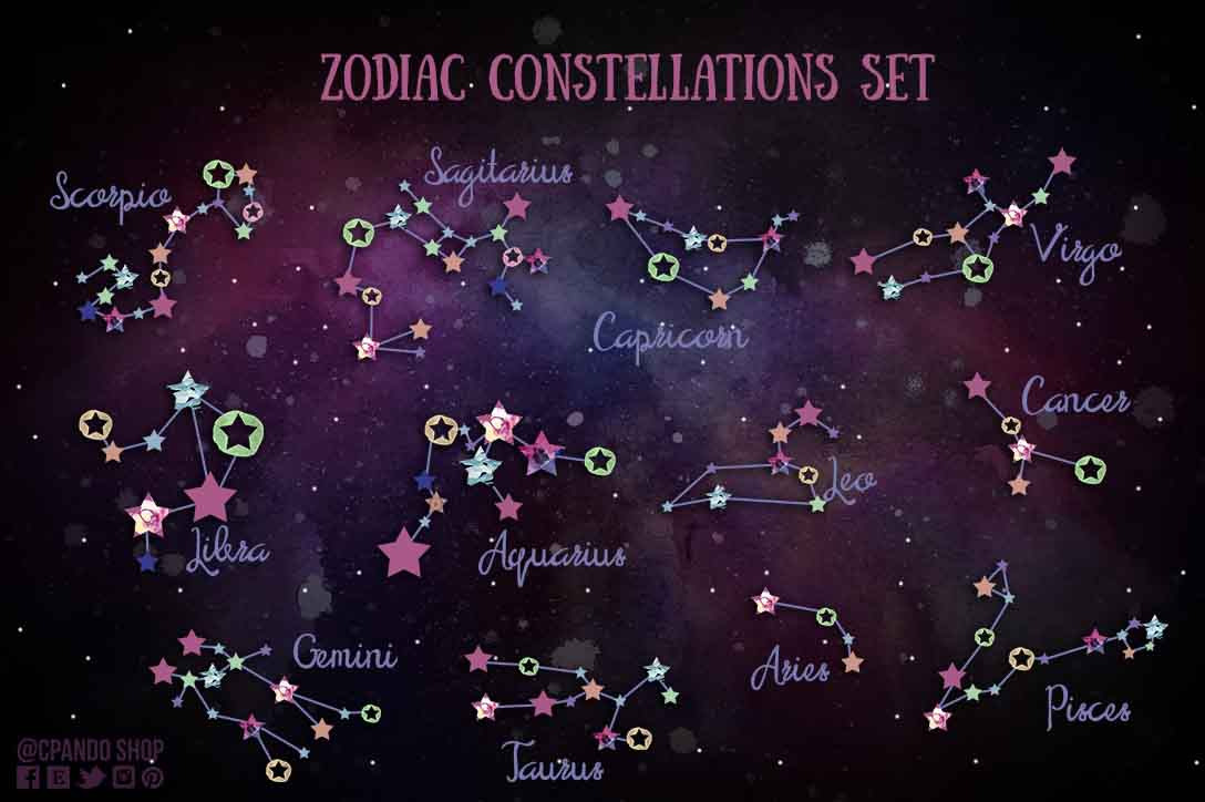 Zodiac constellations clip art, an Illustration by CpandoShop