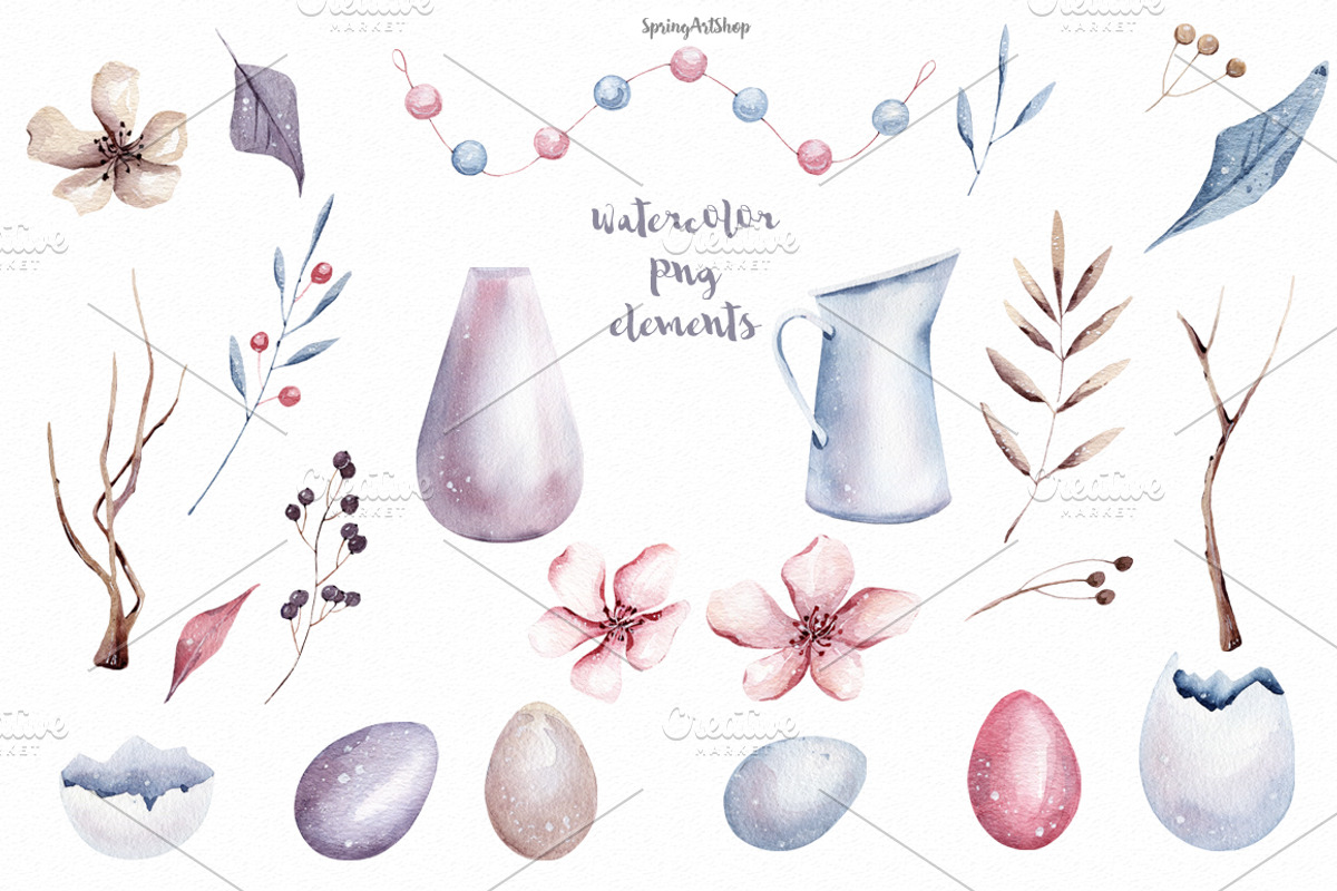 Happy Easter watercolor clipart, an Illustration by SparklePixieStudio