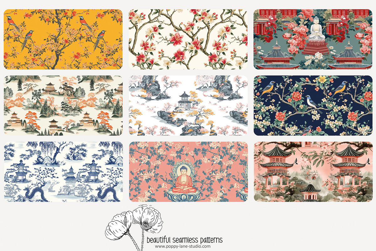 70 assorted Asian seamless pattern, a Pattern Graphic by Poppy Lane Studio