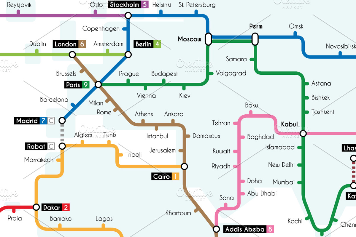 World Metro Map Vector Illustration