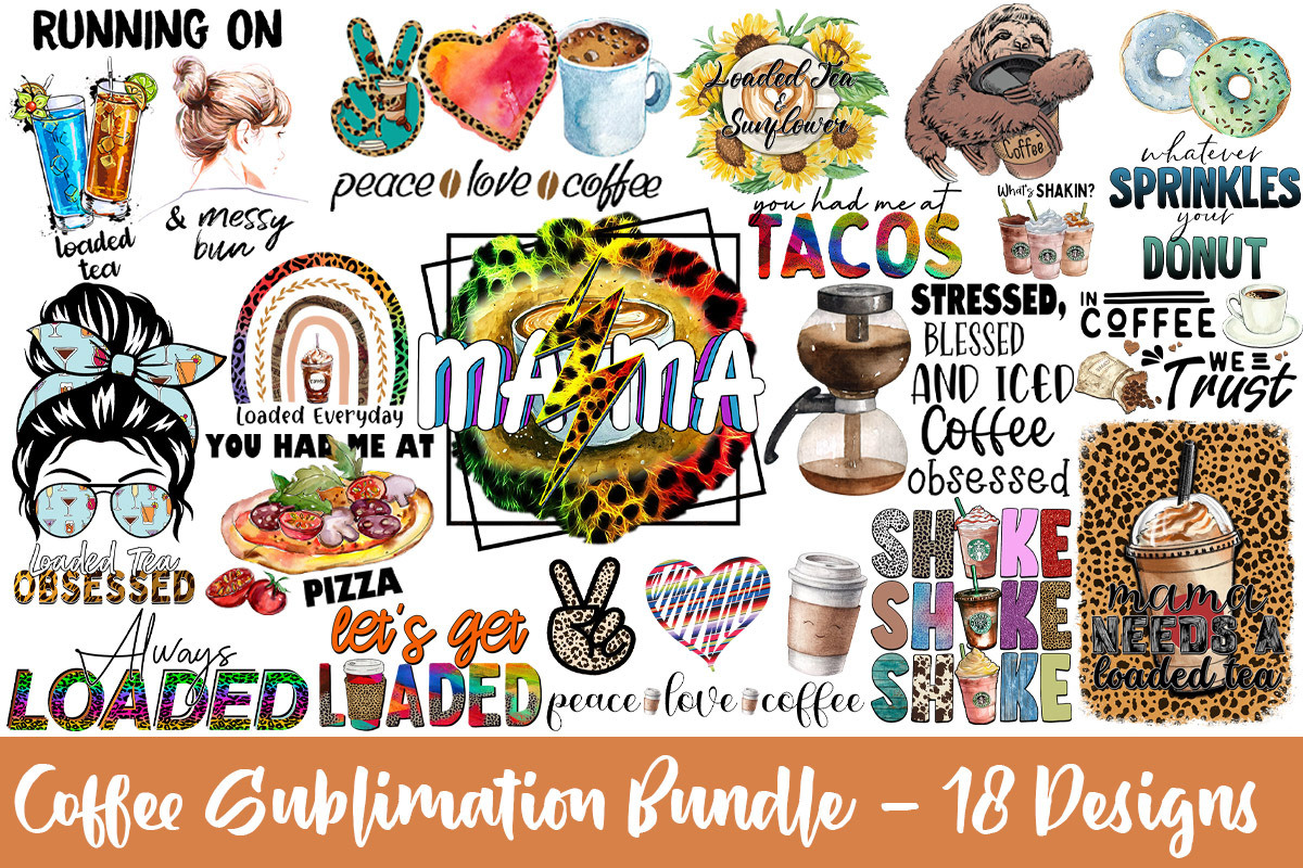 18 Designs Coffee Sublimation Bundle, a Food Illustration by San ...