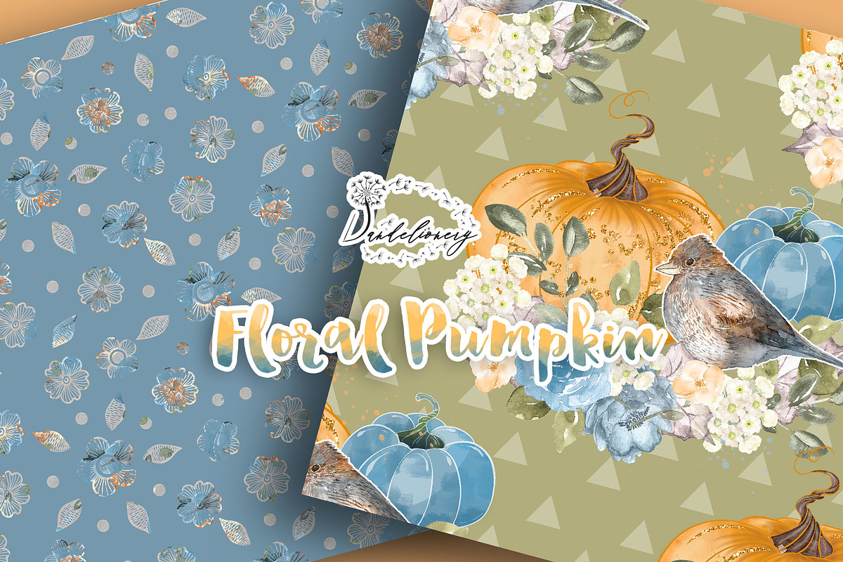 Floral Pumpkin digital paper pack, a Pattern Graphic by designloverstudio