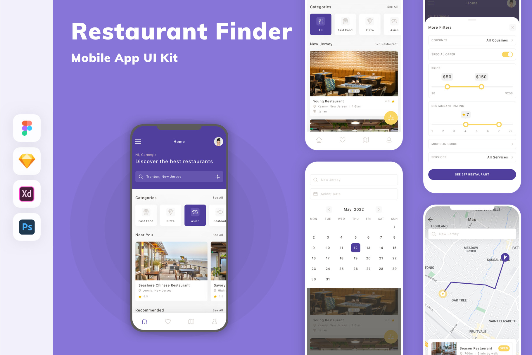 Restaurant Finder Mobile App UI Kit, an UI Kit Template by uicube | Creative Market