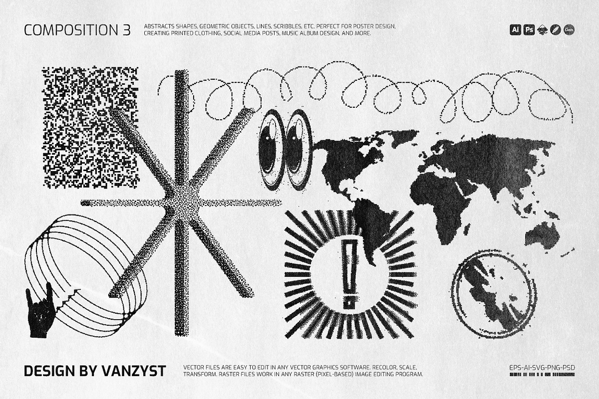 138 Bitmap Vector Shapes Pack, a Background Graphic by Vanzyst