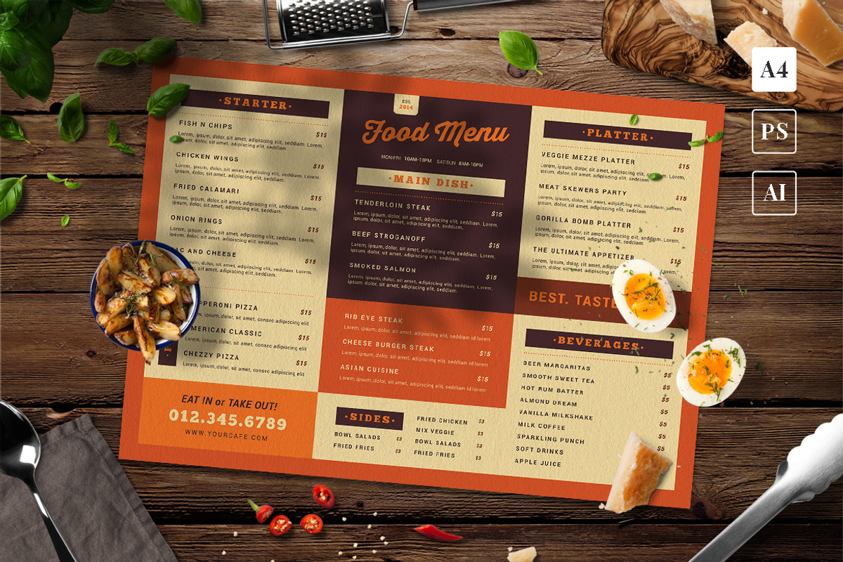 Retro Food Menu, a Print Template by The Savory Directors