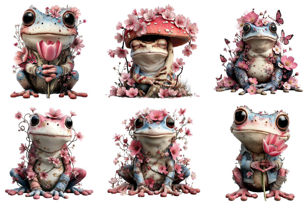 Whimsical Spring Frog Clipart, an Illustration by CraftArtStudio