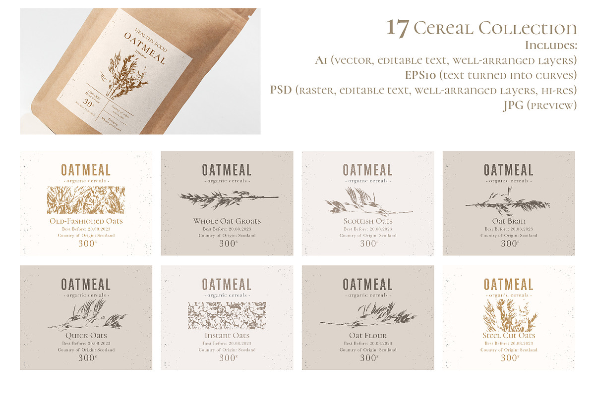 Oat Labels, Vector Editable Templates