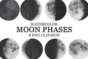 Watercolor Moon Phases Cliparts | Creative Market