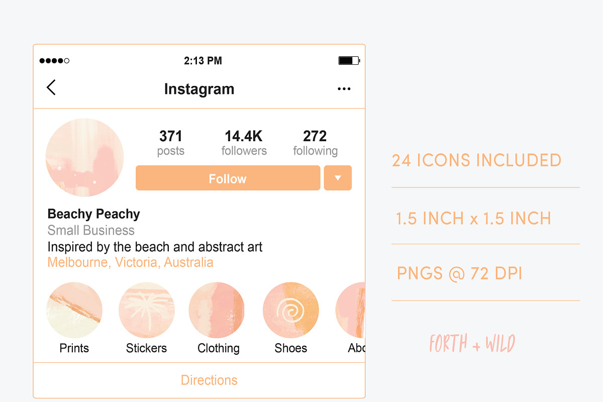 Peachy Beachy Instagram Icons, a Social Media Template by Forth and Wild