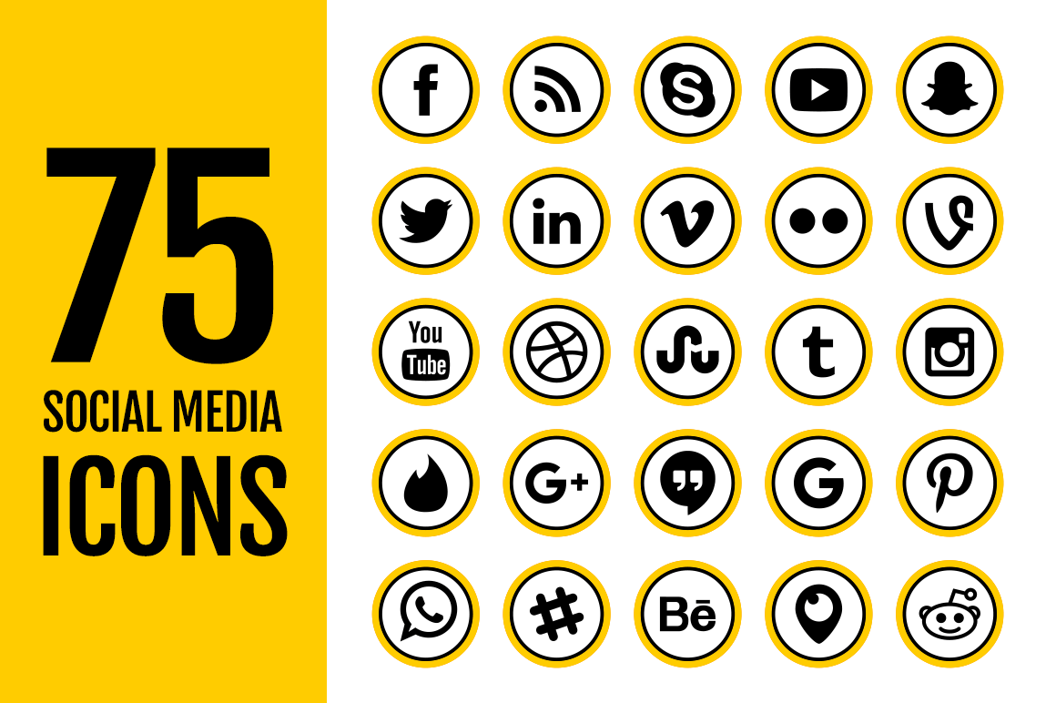 75 Yellow Thick Social Media Icons, an Icon by Designs By Alfredo