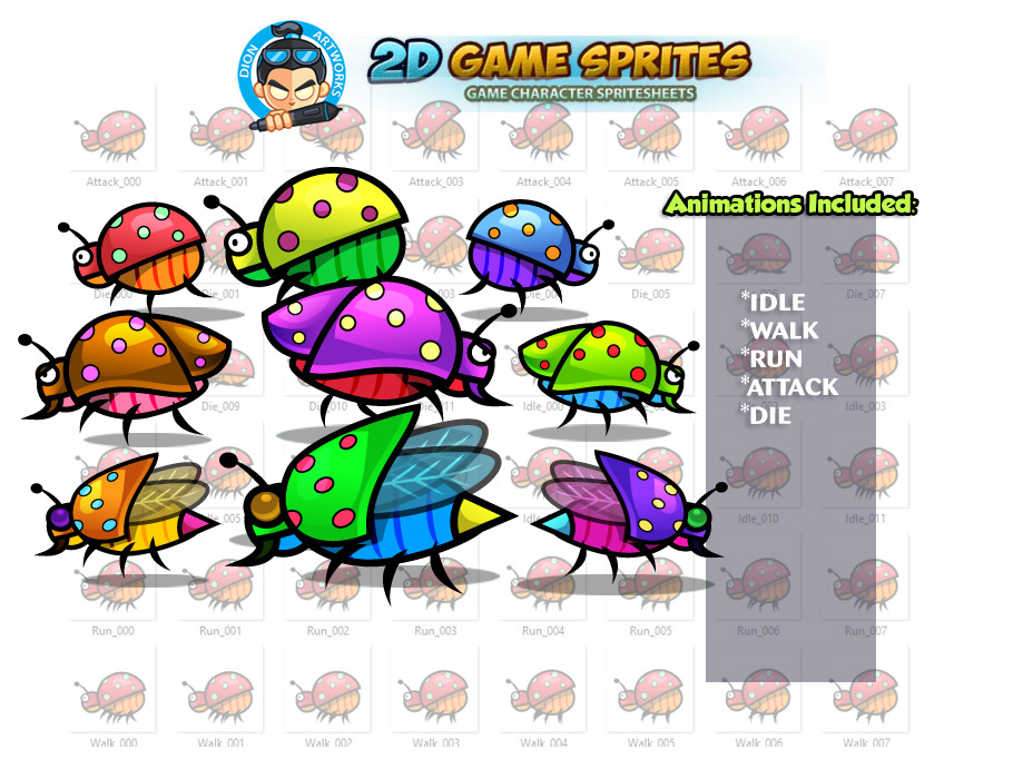 Bugs 2D Game Sprites Set, an Illustration by DionArtworks | Creative Market