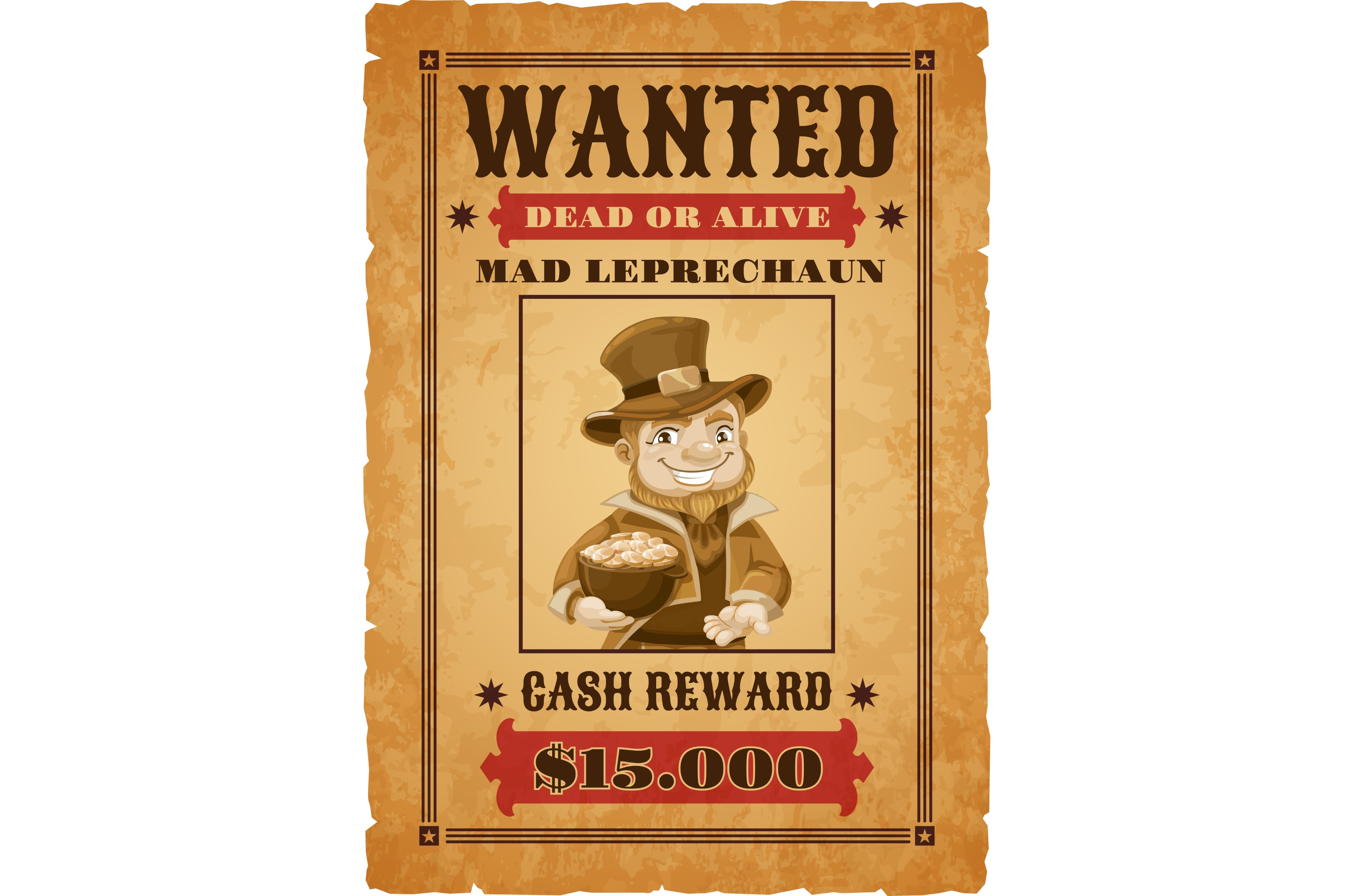 Leprechaun wanted poster, a Seasonal Illustration by Vector Tradition