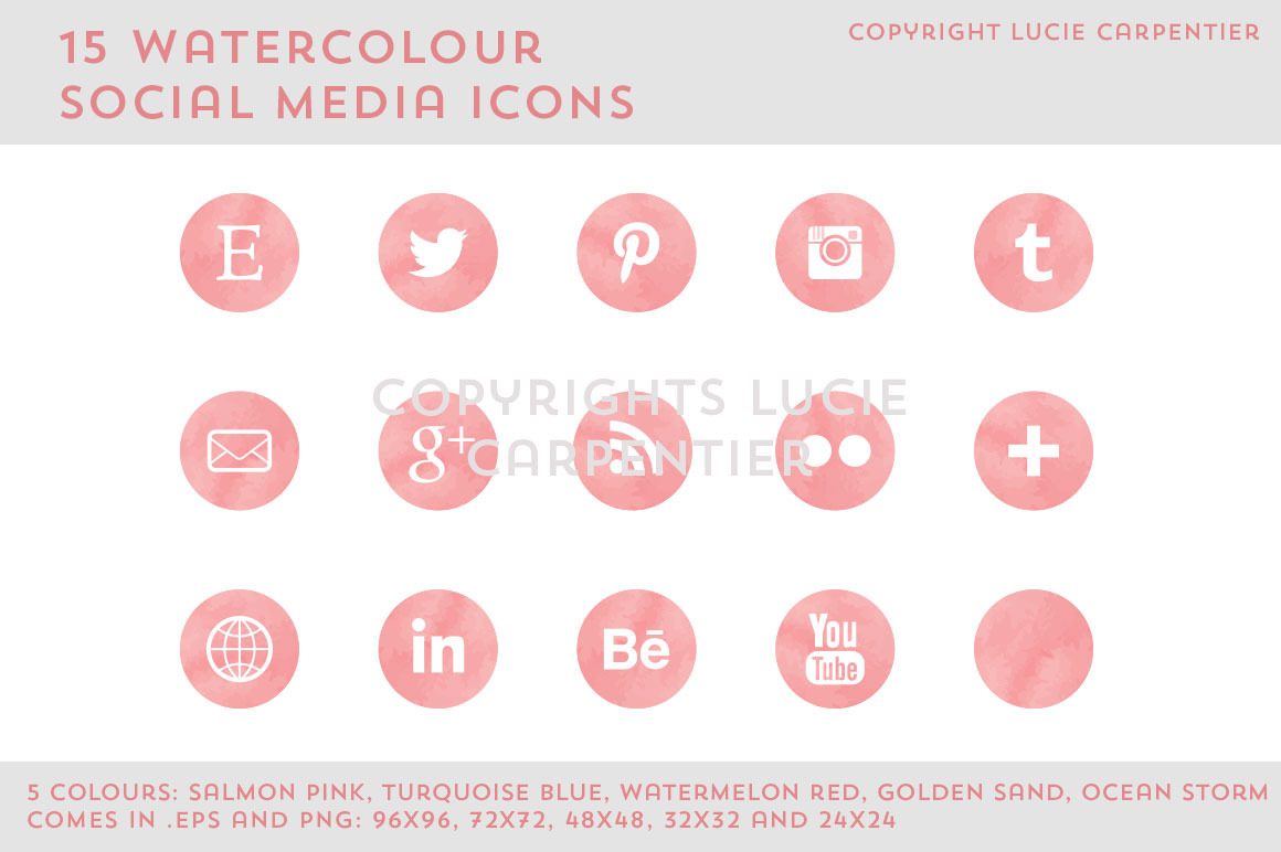 Watercolour social media icons, an Icon by White Hart Co.
