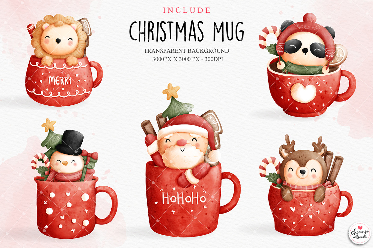 Christmas mug clipart, an Animal Illustration by Chonnieartwork