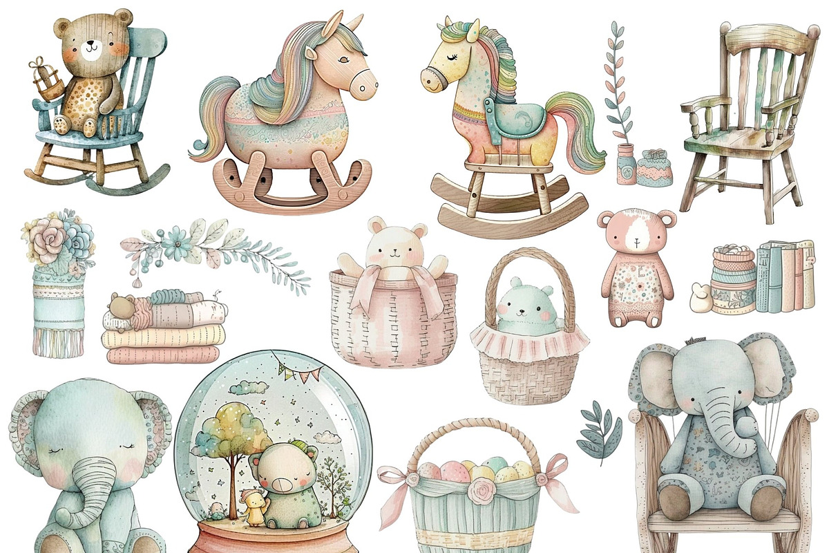 Watercolor Boho Baby Shower Clipart, a Graphic by Digitals Art Hub