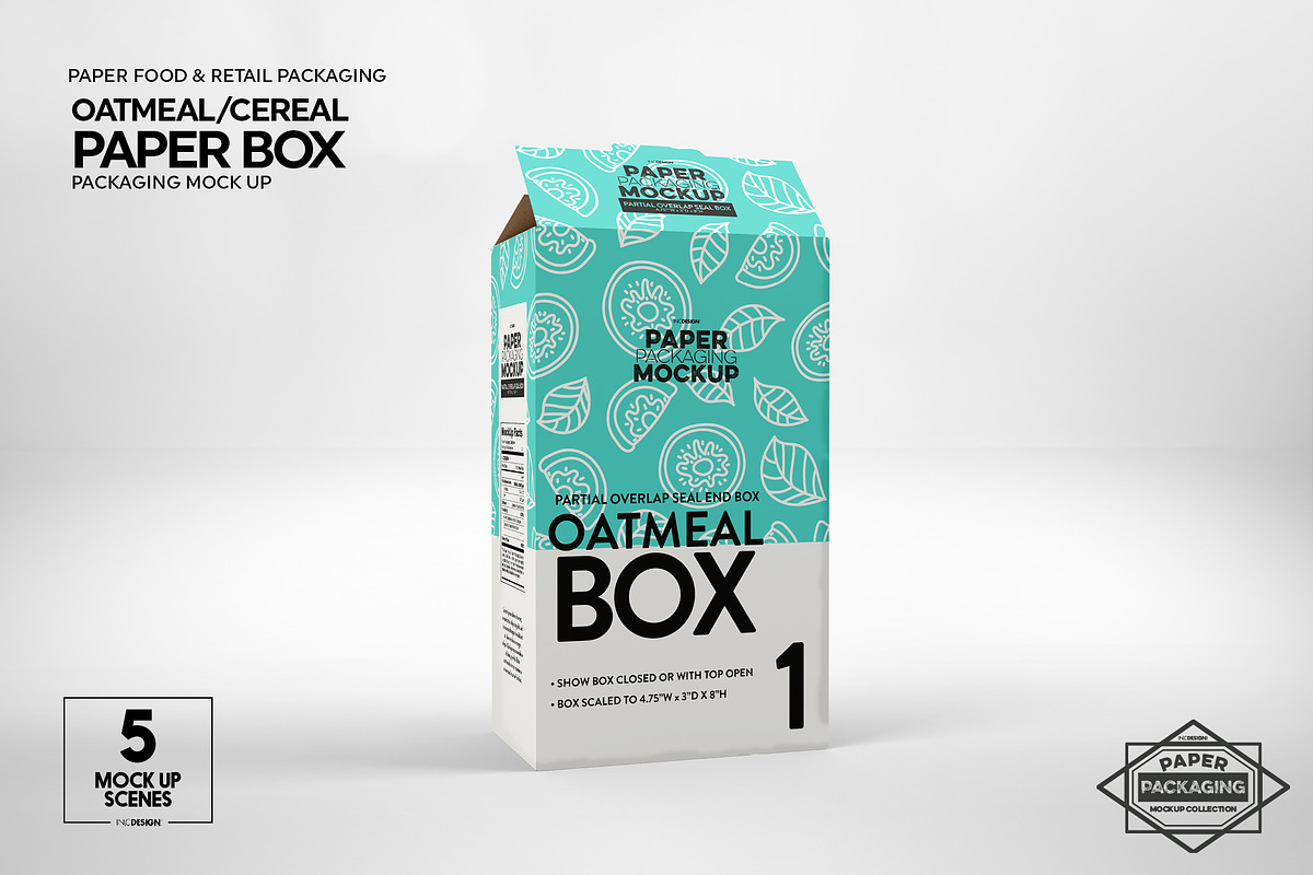 Paper Oatmeal Box Packaging Mockup, a Cups & Container Mockup by INCDesign