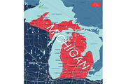 Michigan state detailed editable map, an Education Illustration by Jan ...