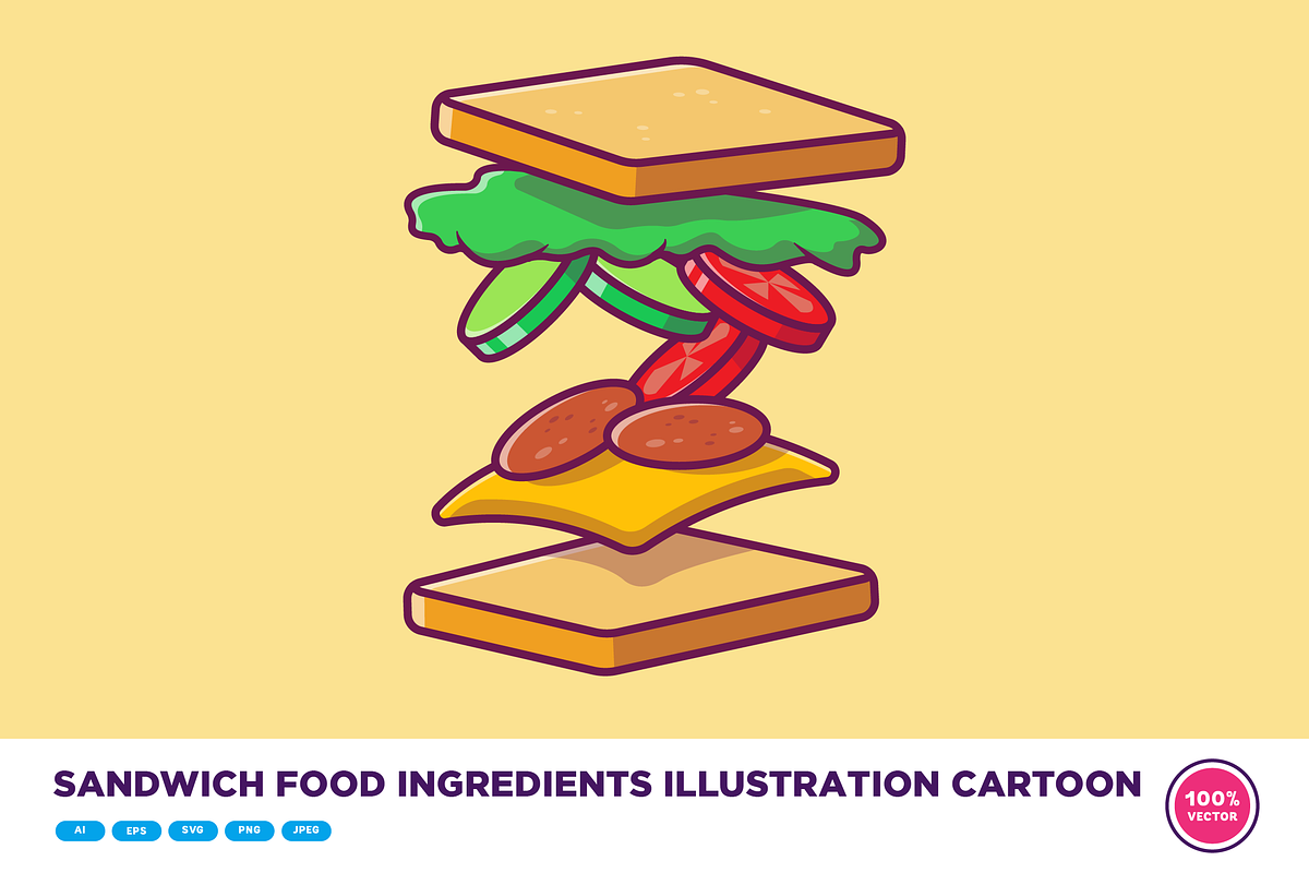 Sandwich Food Ingredients Cartoon, an Education Illustration by ...