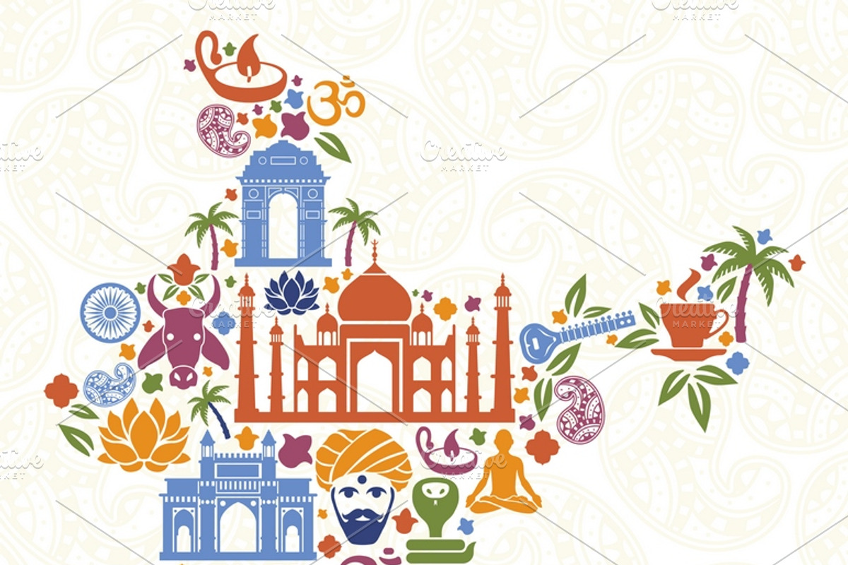 Traditional Indian symbols, an Illustration by Microvector