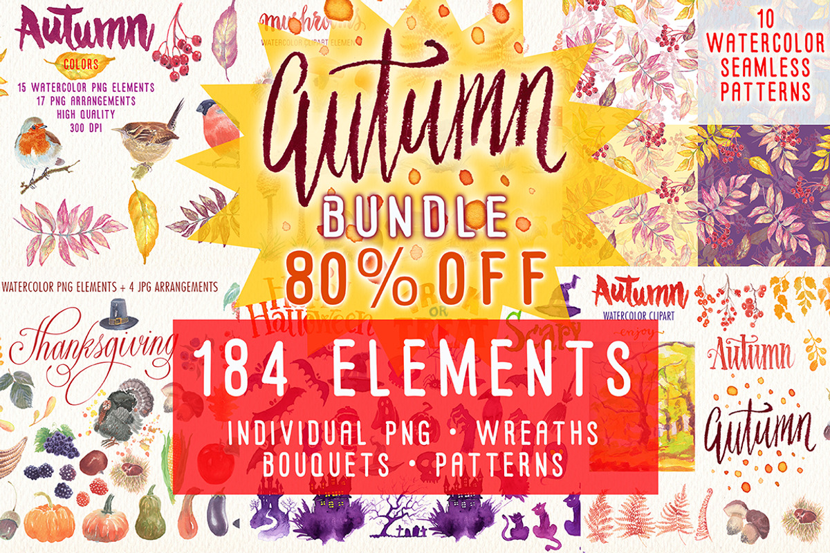 Autumn bundle watercolor clipart, an Illustration by Art & Things