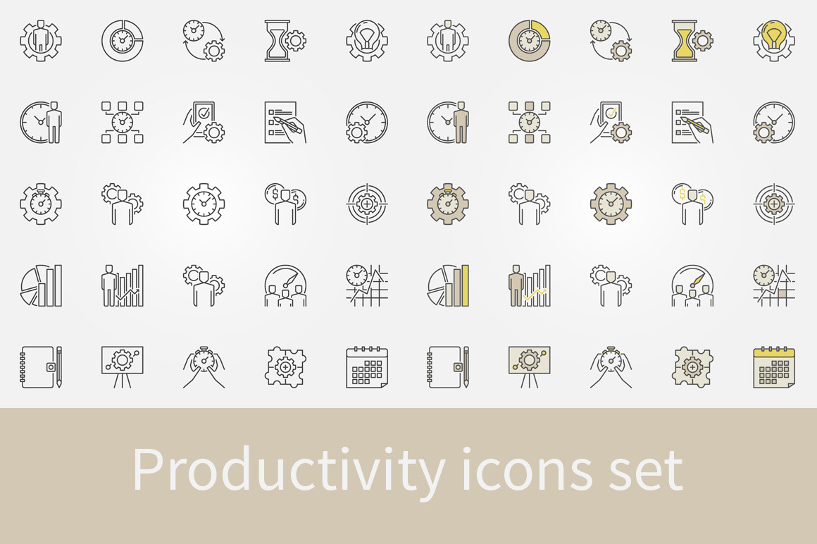 Productivity icons set, an Outline Icon by Venomous Vector