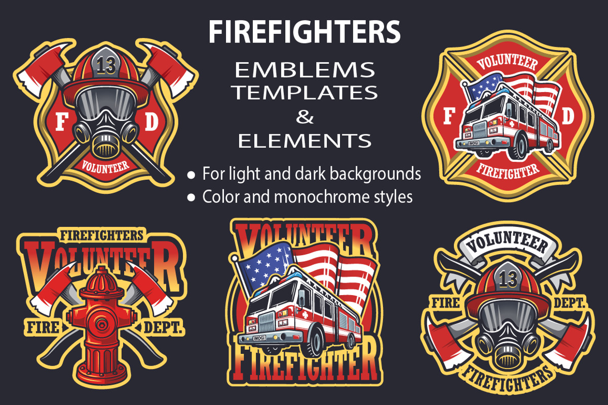Set of firefighters emblems, a Branding & Logo Template by Alexander ...