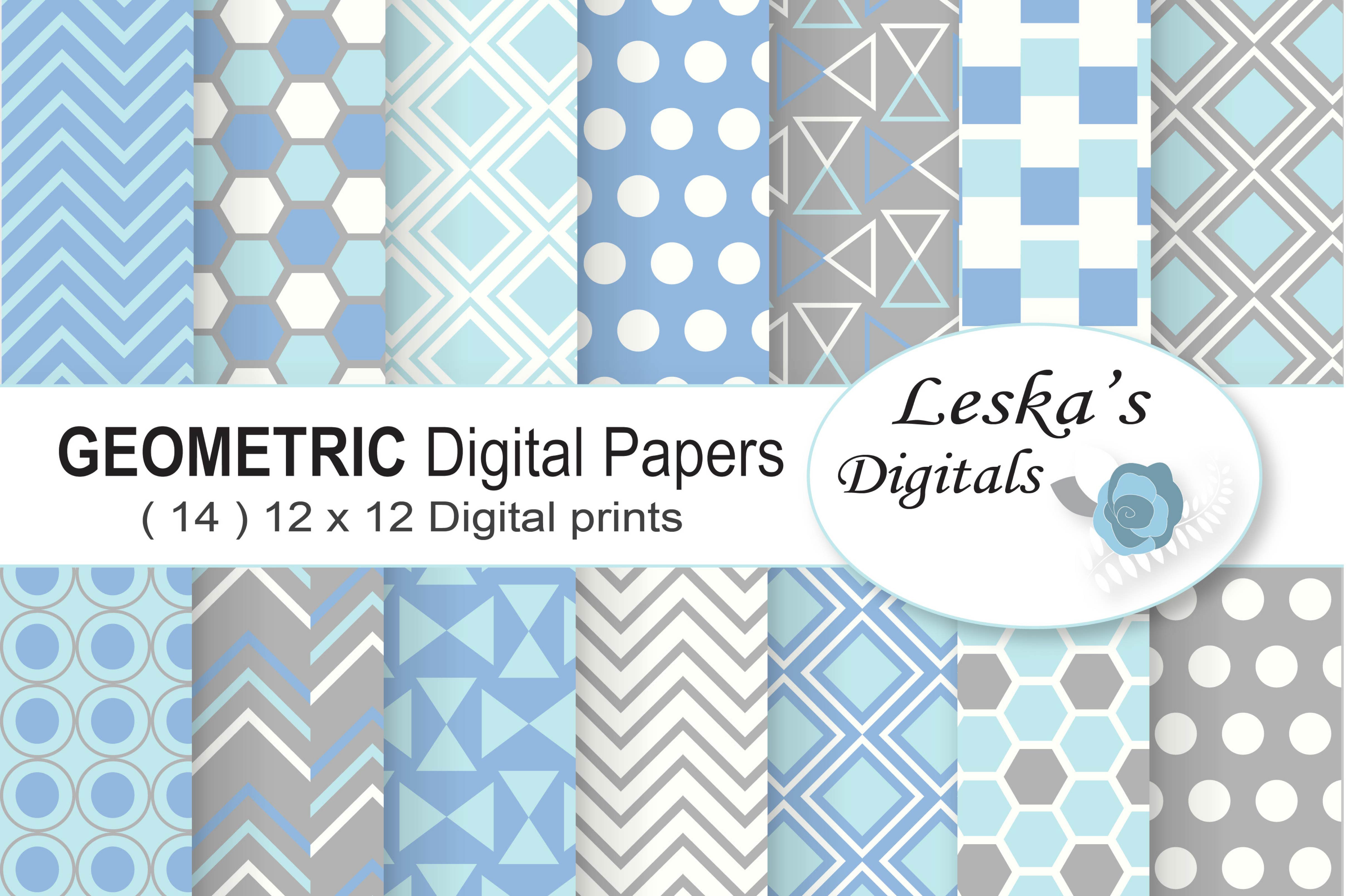 Geometric Digital Paper Blue & Grey, a Pattern Graphic by Leska's ...