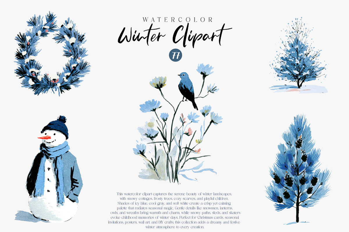 Watercolor Winter Clipart Collection, an Illustration by CreationArt