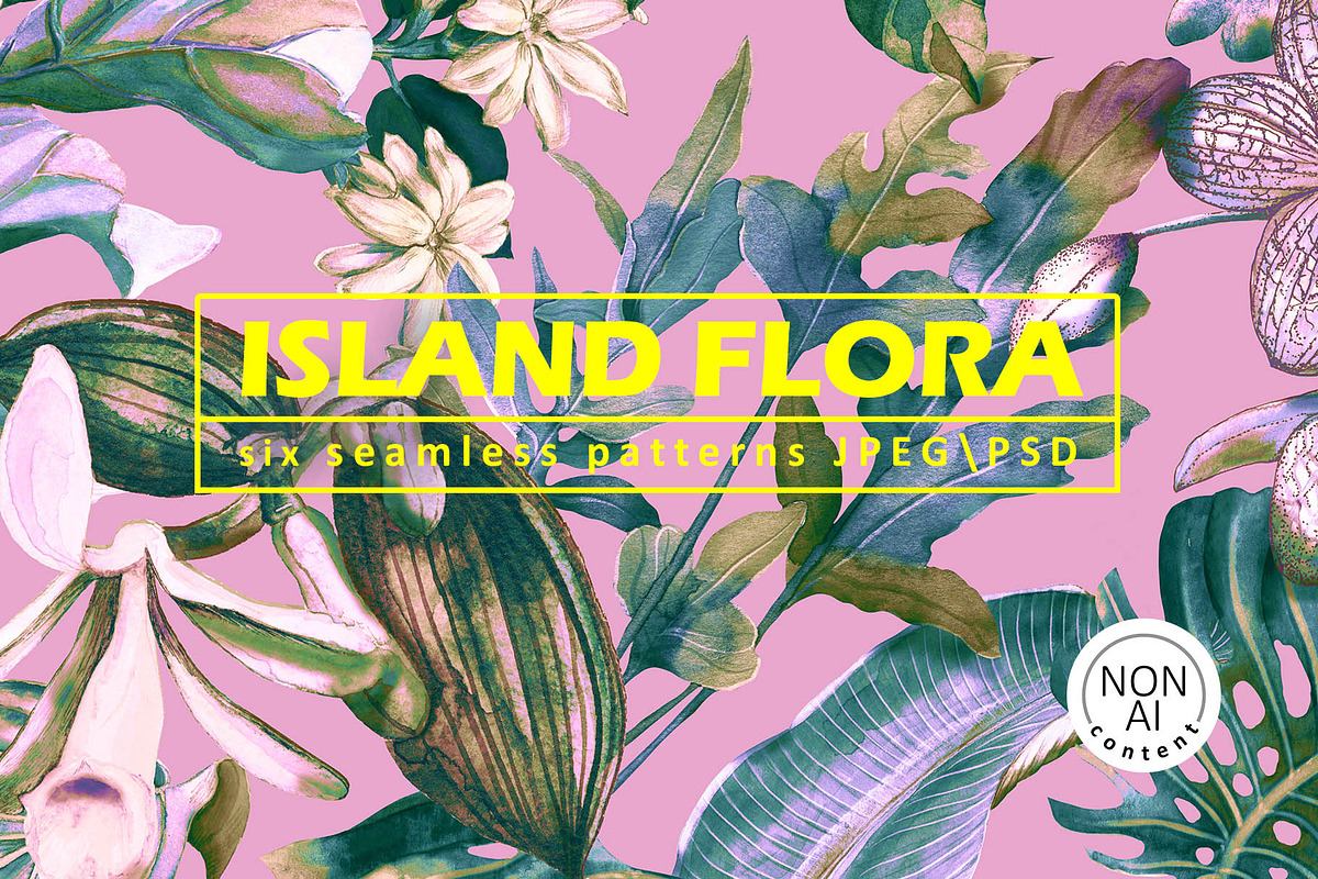 Island Flora. Seamless patterns, a Pattern Graphic by emeraldthue