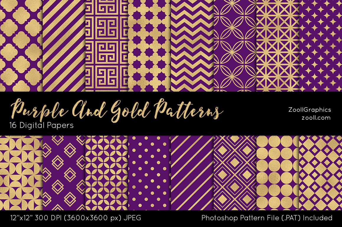 Purple And Gold Digital Papers, a Pattern Graphic by ZoollGraphics