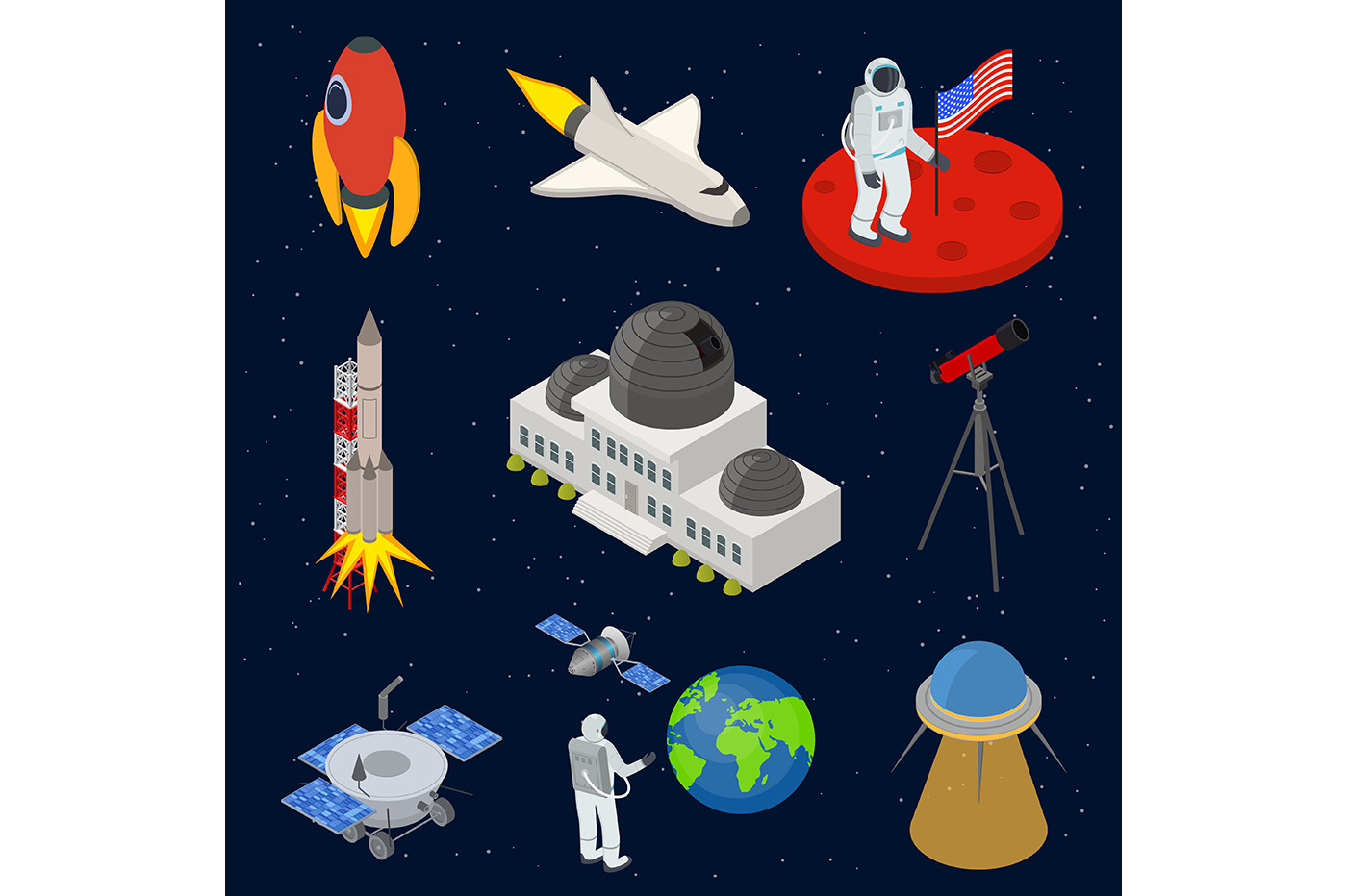Space Signs 3d Set Isometric View, an Education Illustration by ...
