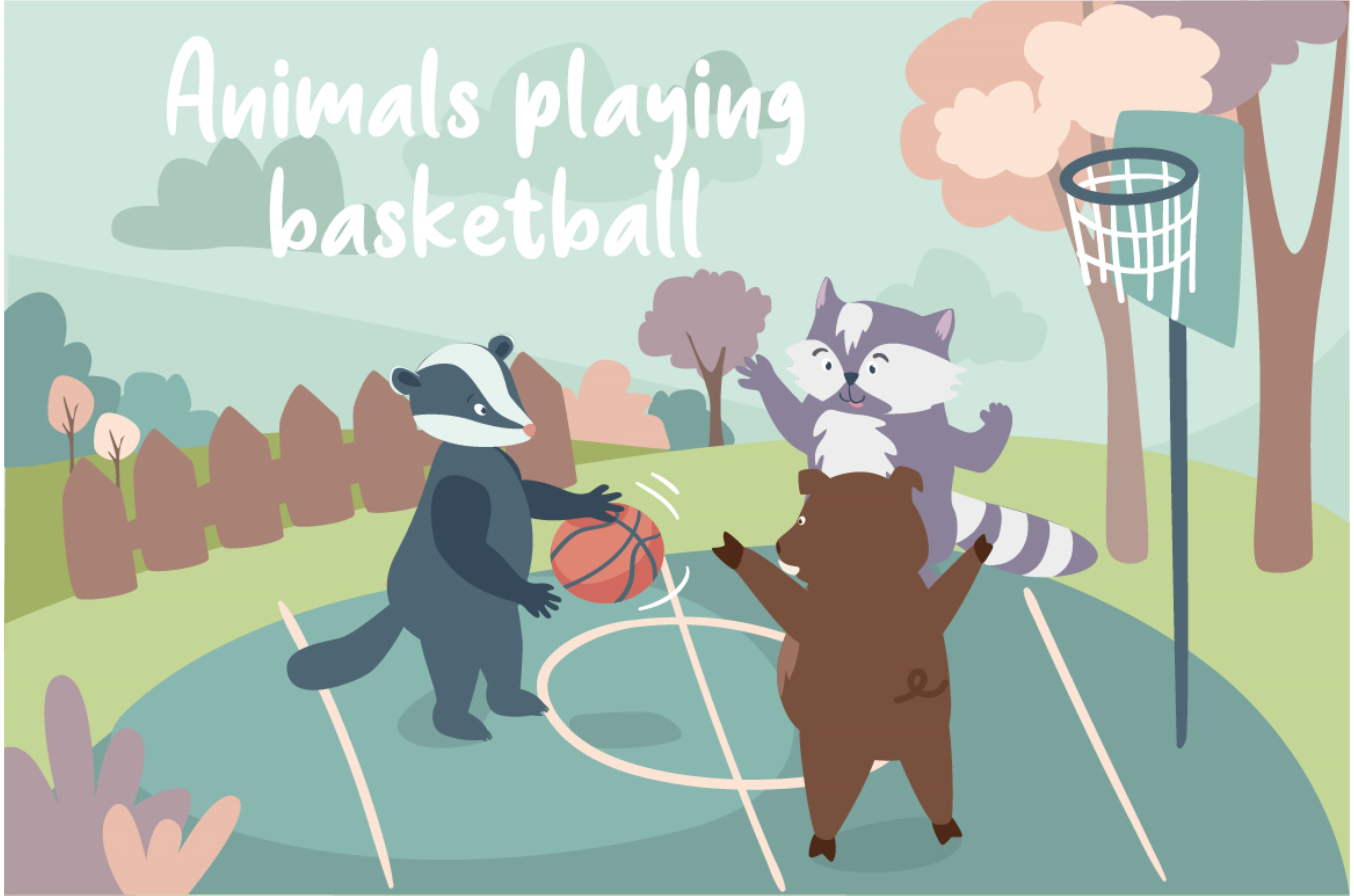 Animals playing basketball concept, an Animal Illustration by Dessign Sells