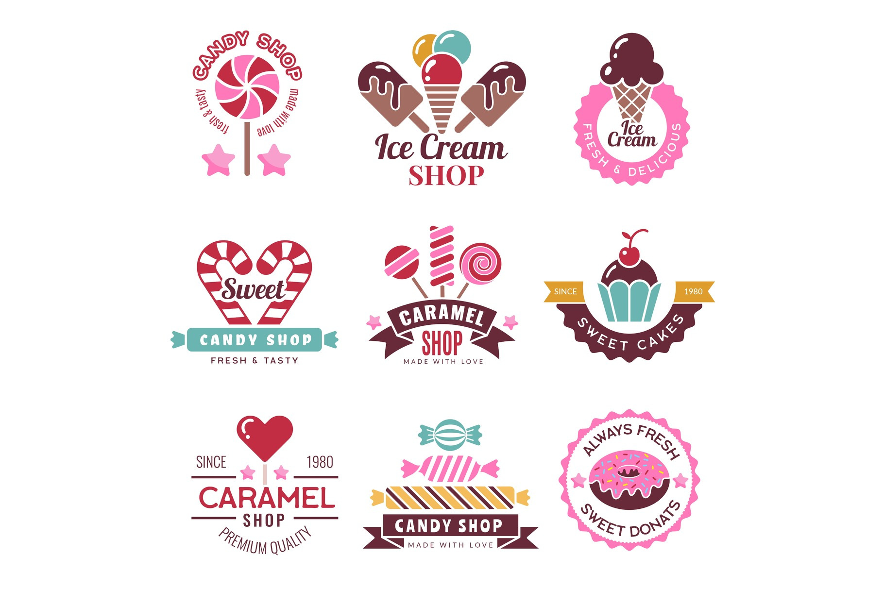 Sweets logo. Badges for candy shop, a Background Graphic by Onyx