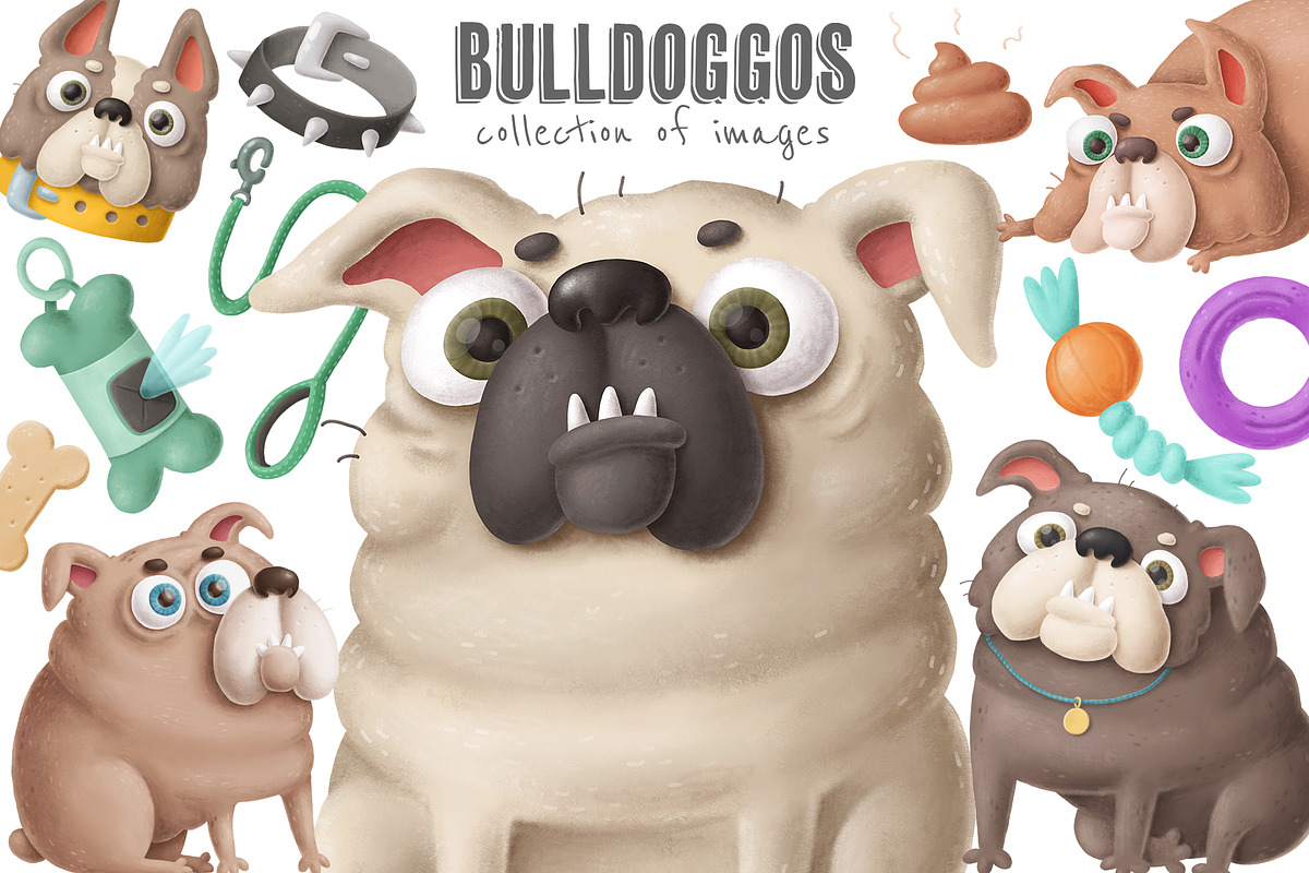 Bulldog characters clipart, an Illustration by Anastasiya Klempach