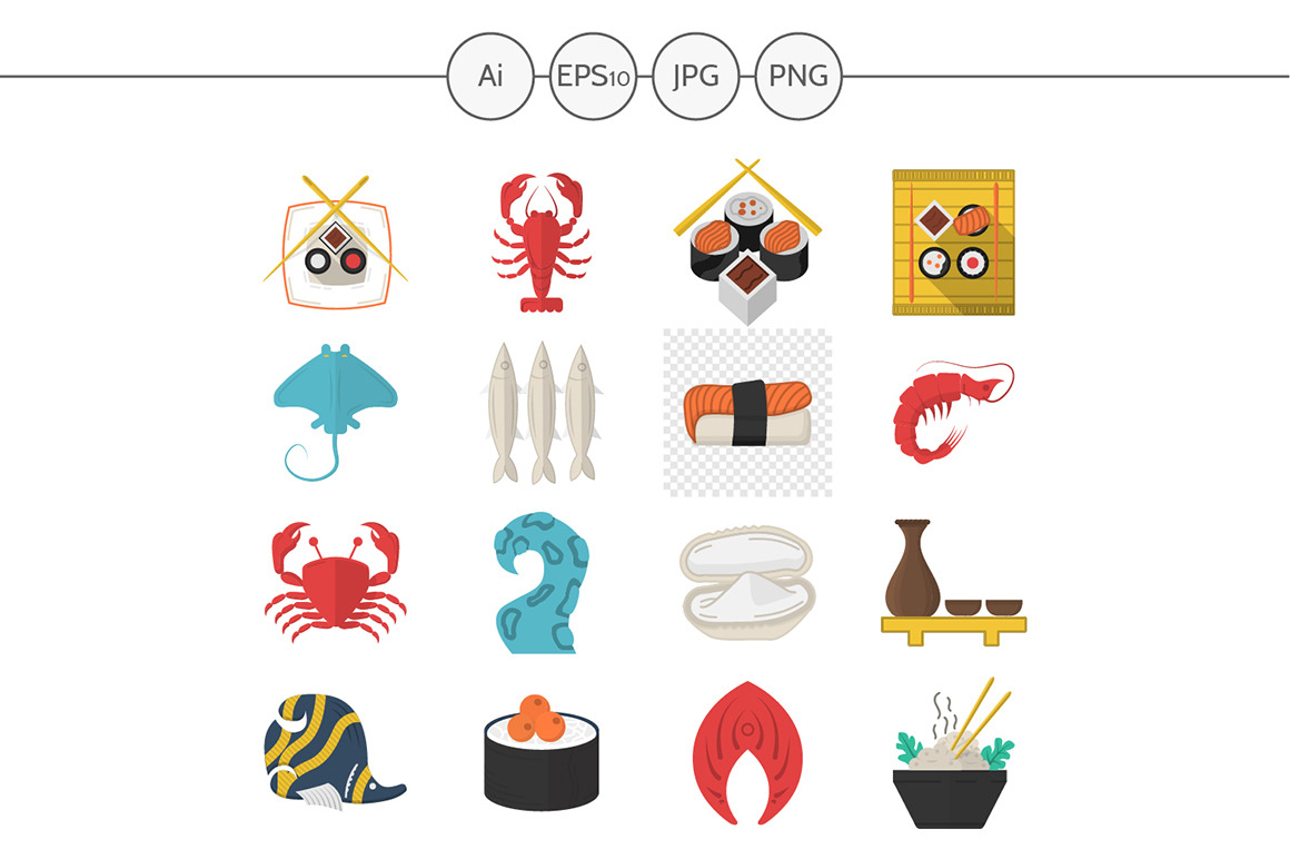 Seafood menu flat style icons. Set 2, an Icon by YershovOleksandr ...