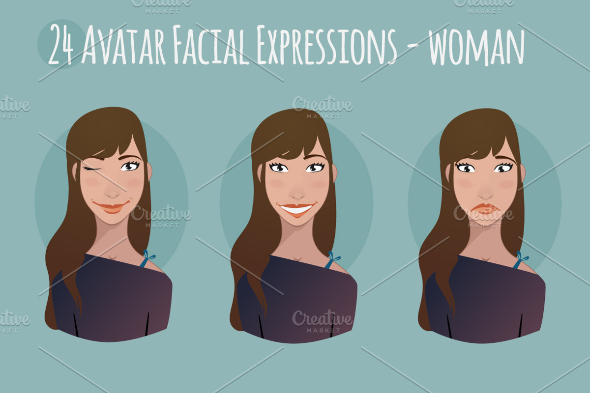 24 Avatar Facial Expressions, an Illustration by Beatriz Gascón