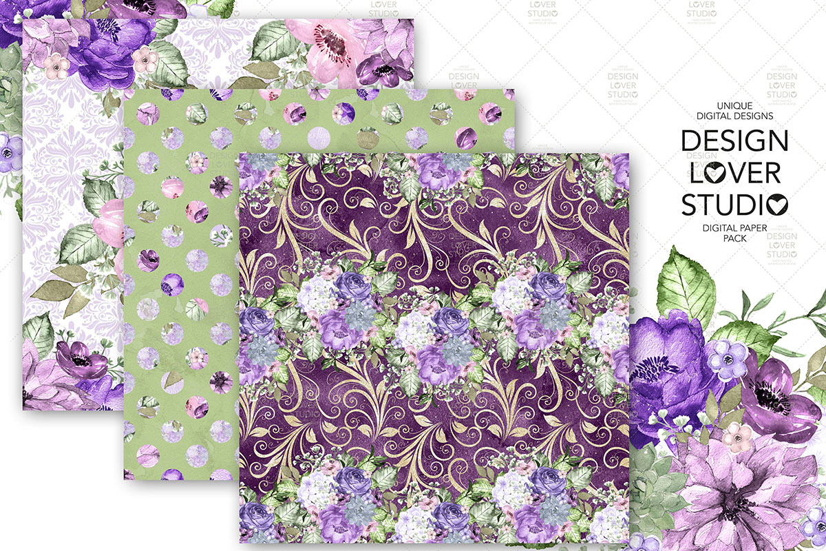 Ultra Violet digital paper pack, a Pattern Graphic by designloverstudio