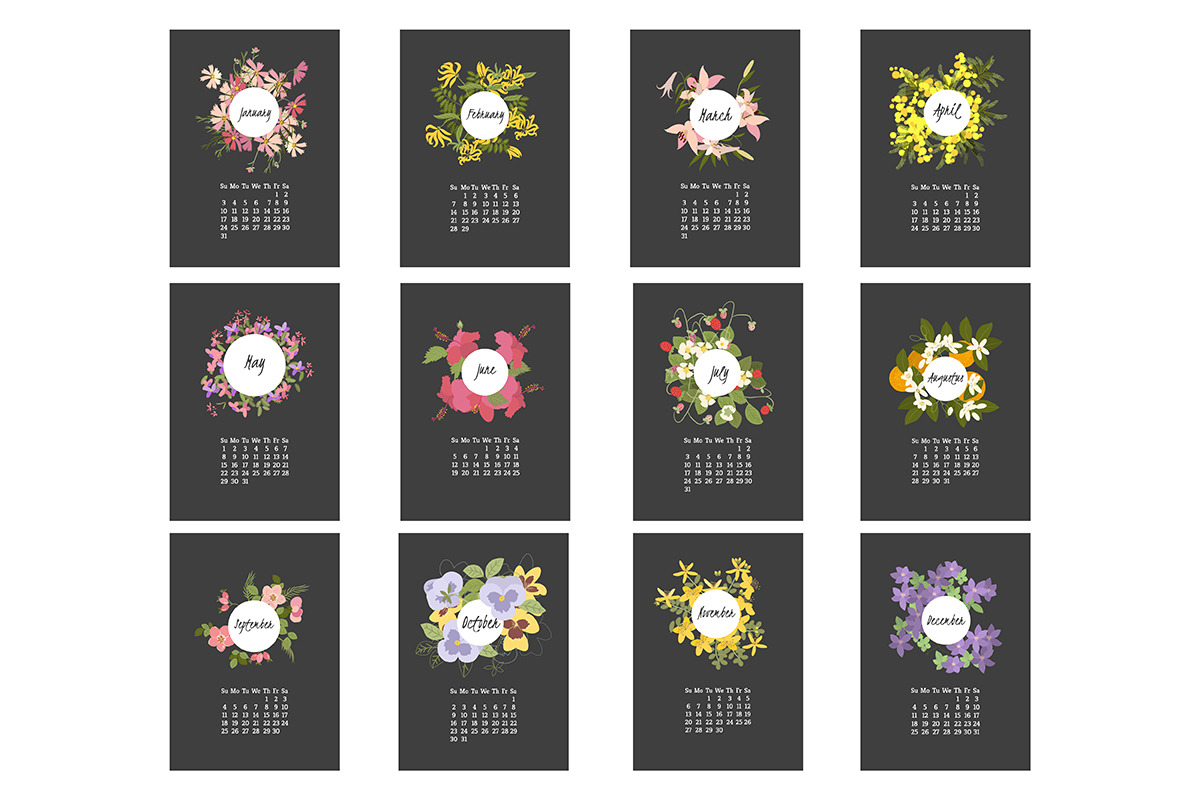 №50 Vintage Flower Calendar 2016, a Card Template by Rasveta